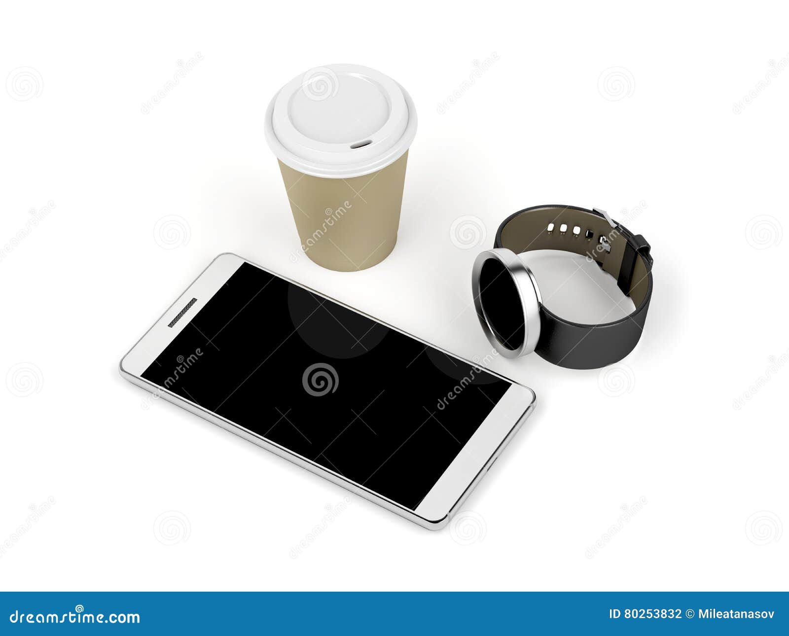 Copo De Smartphone, Do Smartwatch E De Café Ilustração Stock ...