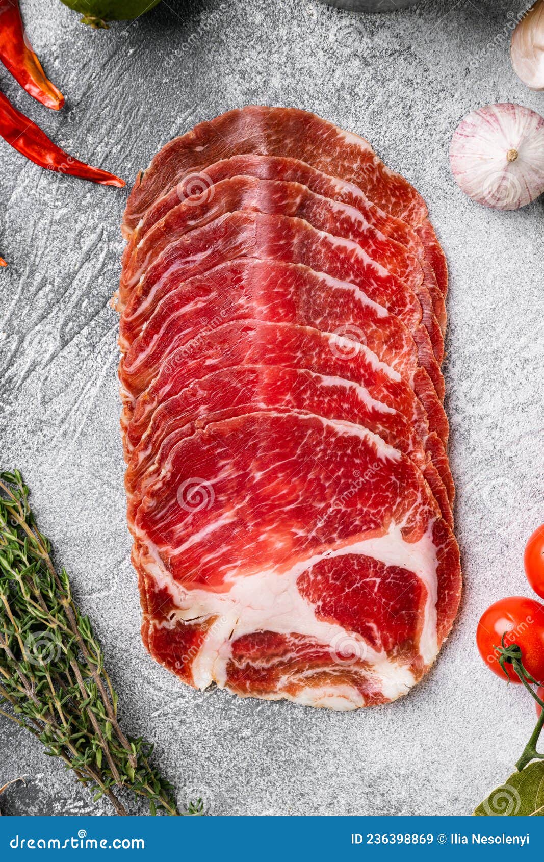 Coppa, Capocollo, Capicollo Meat, on Gray Stone Table Background, Top ...