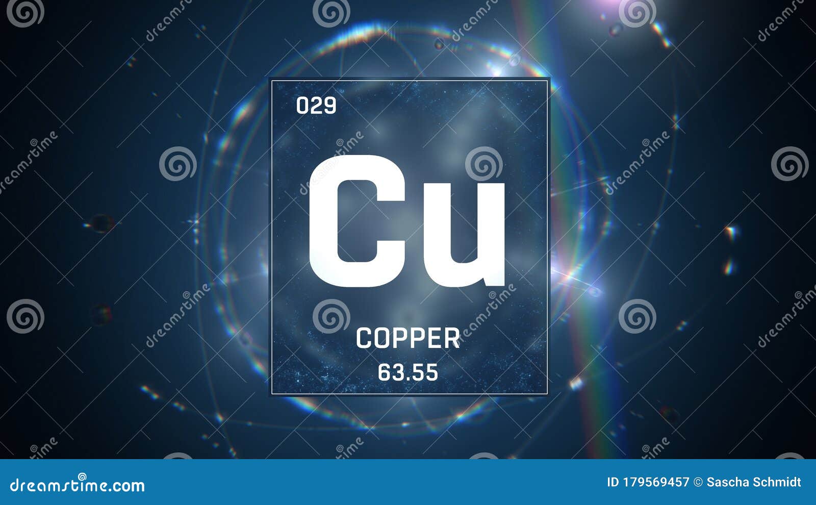 Copper As Element 29 of the Periodic Table 3D Illustration on Blue ...