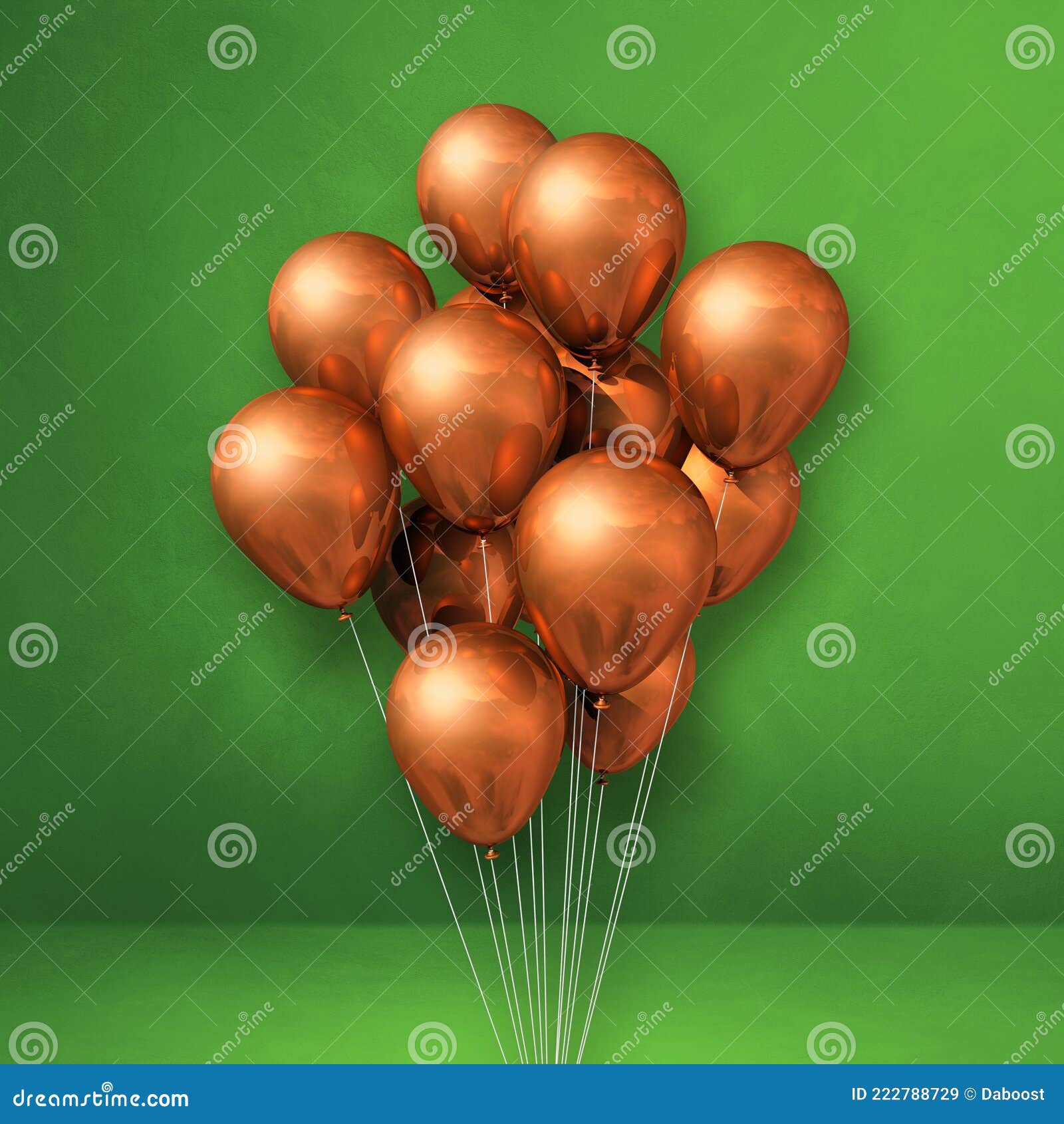 Copper Balloons Bunch on a Green Wall Background Stock Illustration ...
