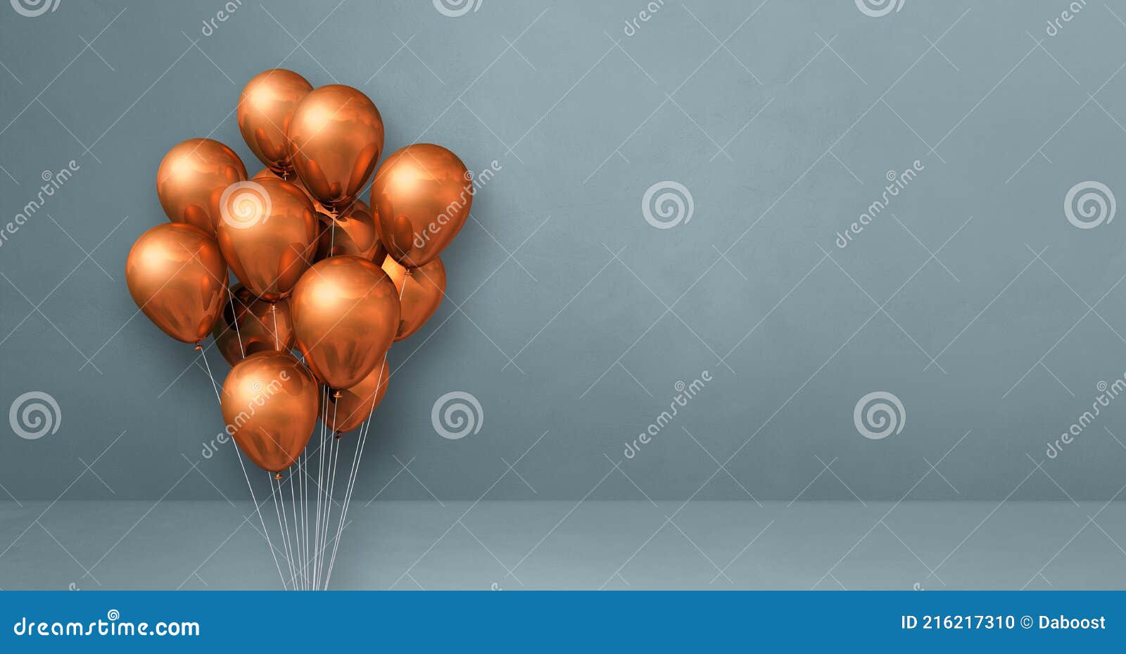 Copper Balloons Bunch on a Grey Wall Background. Horizontal Banner ...