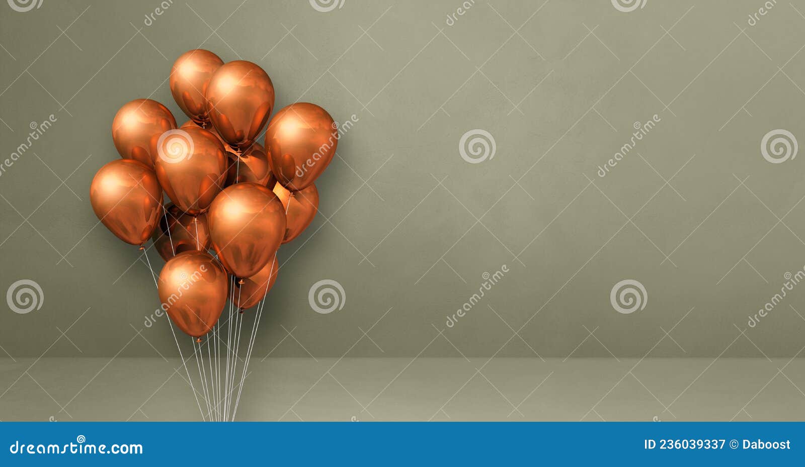 Copper Balloons Bunch on a Grey Wall Background. Horizontal Banner ...