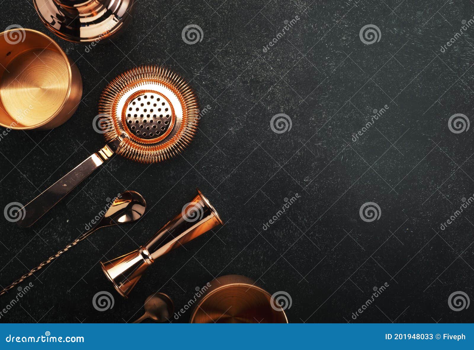 Copper Bar Tools and Bartender Accessories for Making Cocktail. Shaker ...