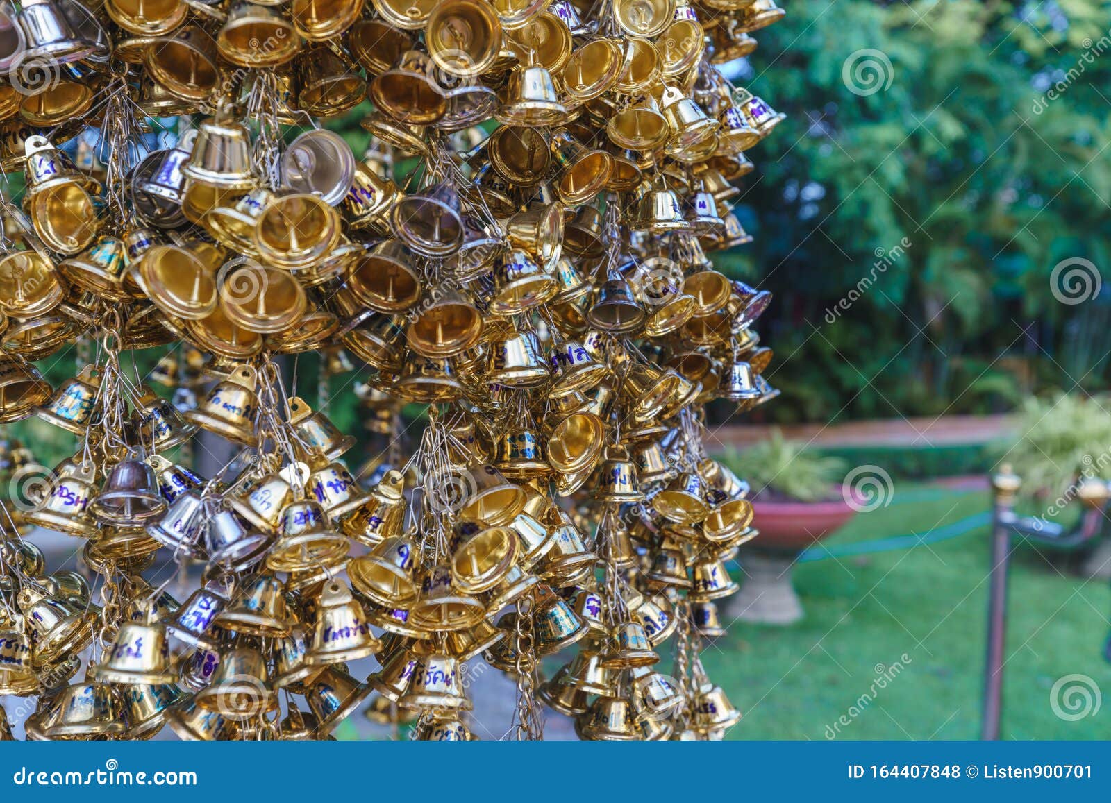 Copper Bells Hung Together in Thai Temple Stock Photo - Image of bell ...