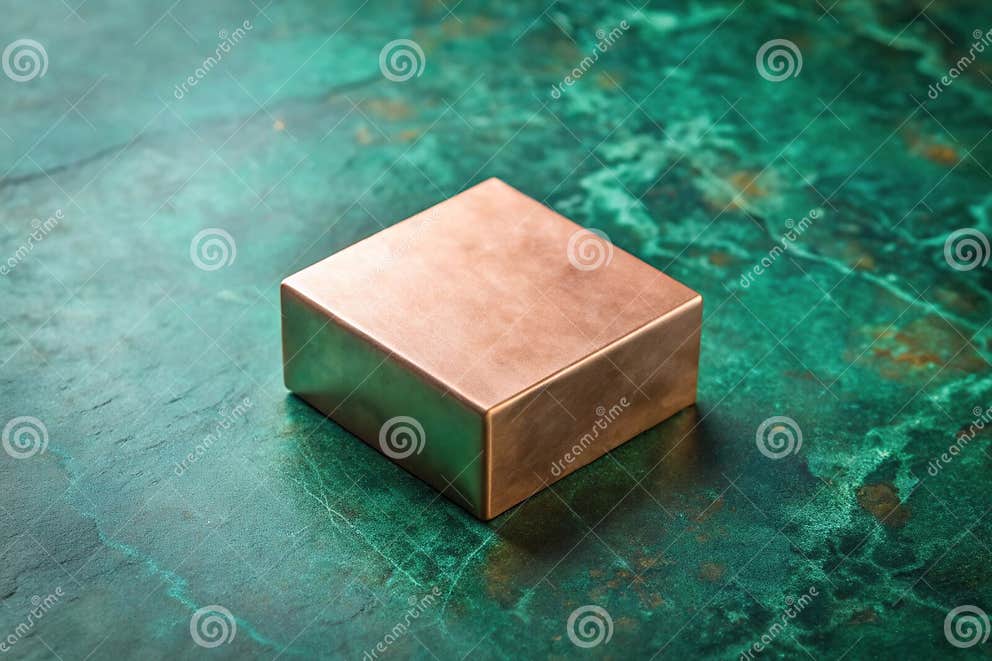 Timeless Contrast: Copper Block on Green Marble Background - Generative ...