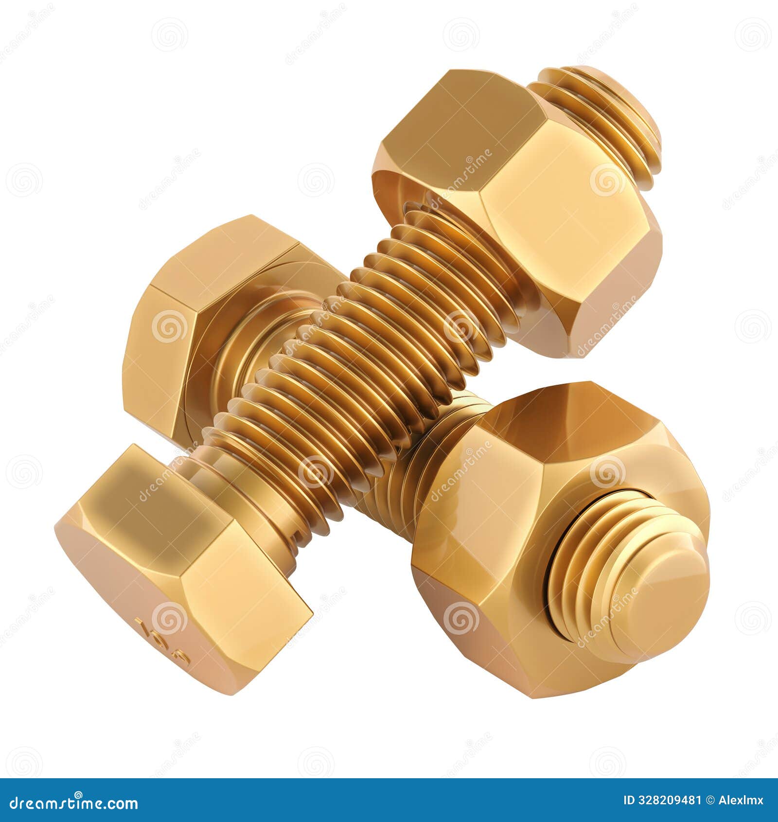 Copper Bolts with Washers and Nuts, 3D Rendering Stock Illustration ...