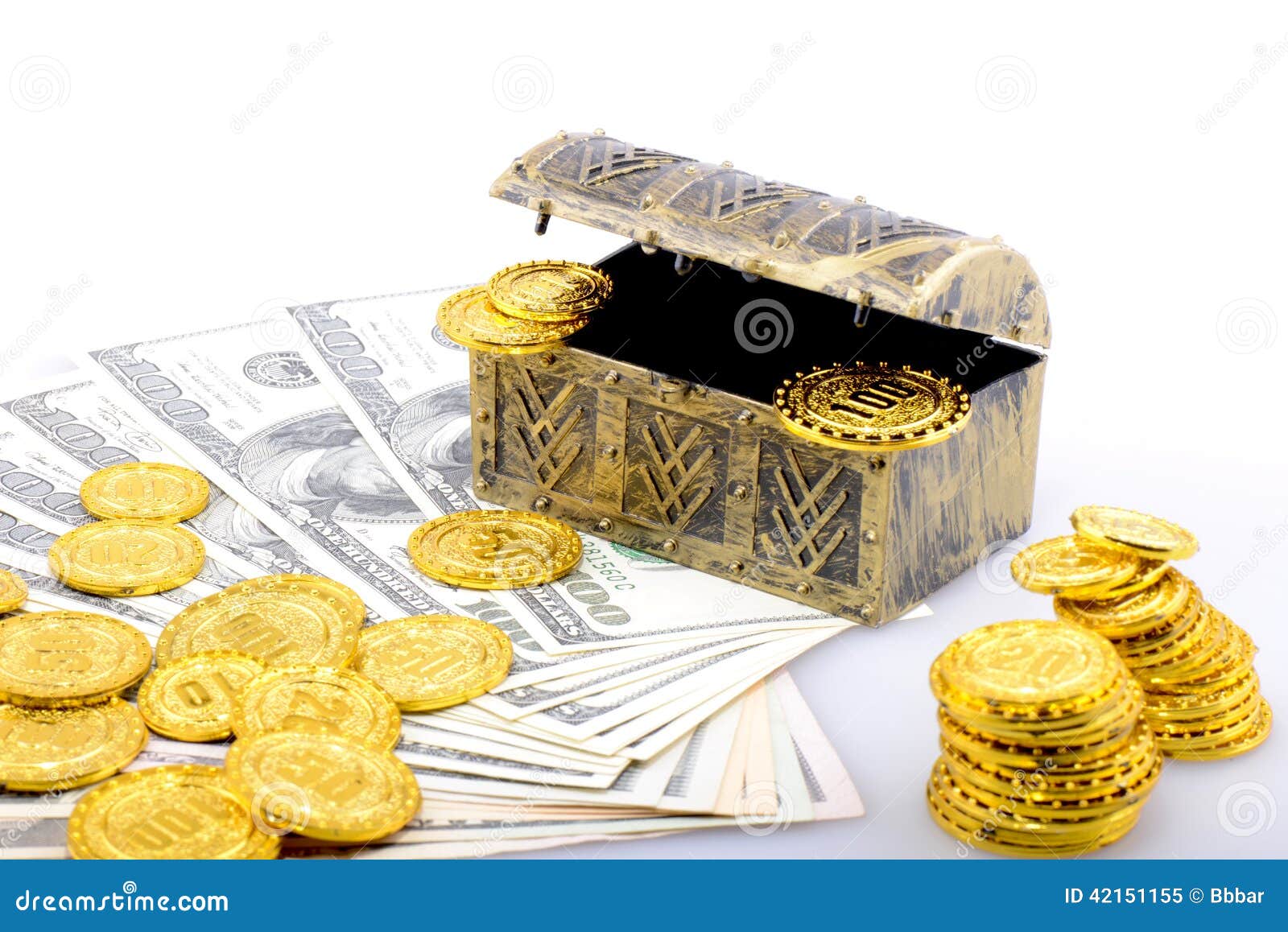 Copper box with gold coins stock image. Image of idea - 42151155