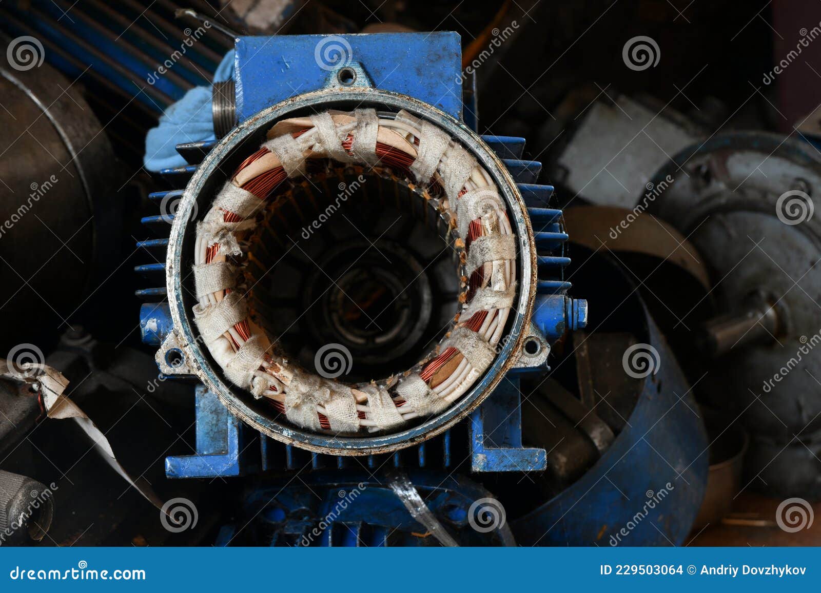 Copper Braid in an Electric Motor Housing in a Warehouse for Repair ...
