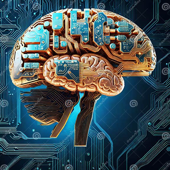 Copper Brain with Computer Chip Stock Illustration - Illustration of ...