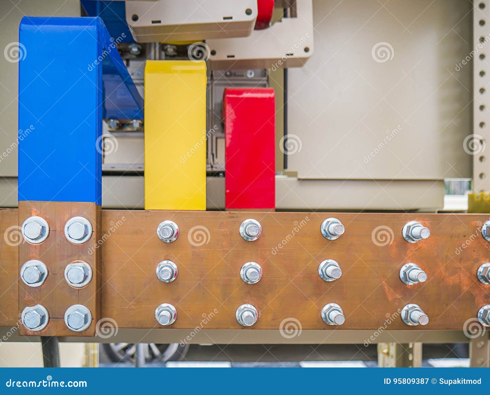 Copper Bus Bars with Color Code Stock Image - Image of electric ...