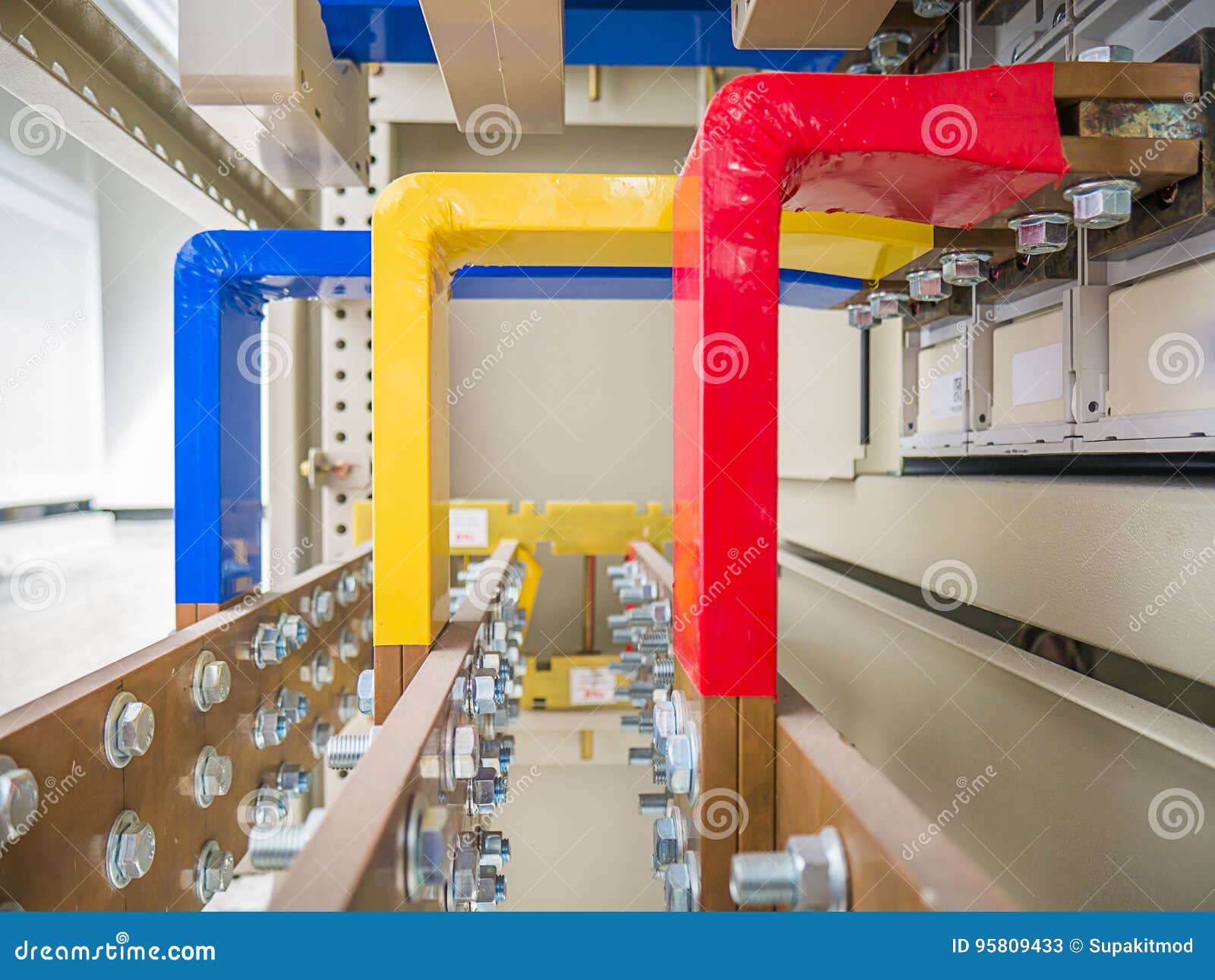 Copper Bus Bars with Color Code Stock Image - Image of equipment, data ...