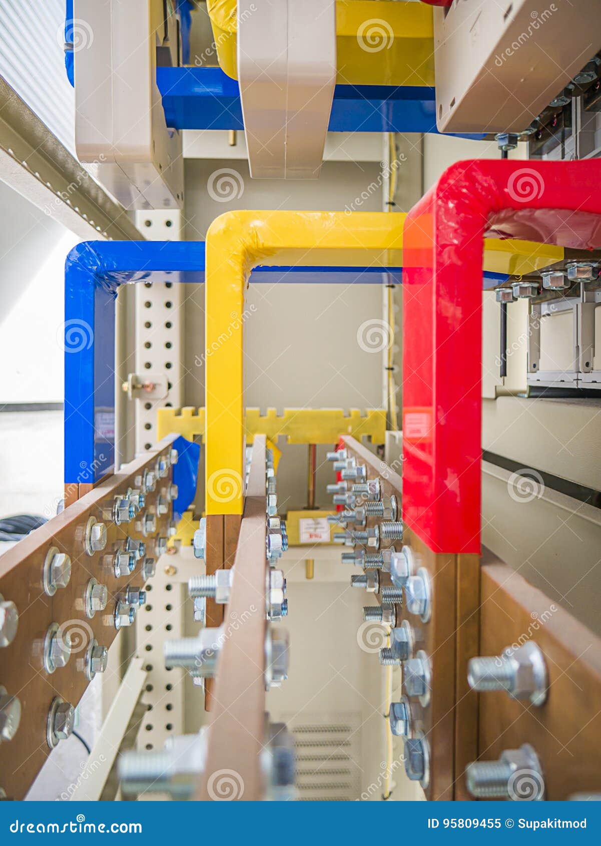 Copper Bus Bars with Color Code Stock Image - Image of closeup ...