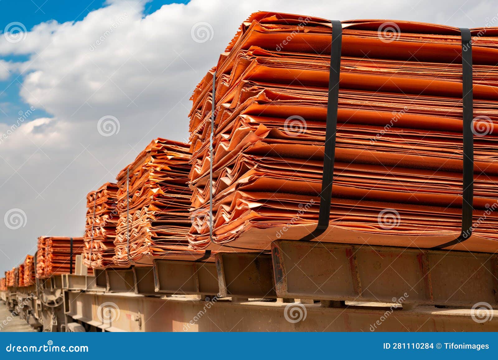 Copper cathodes stock photo. Image of train, metallic - 281110284