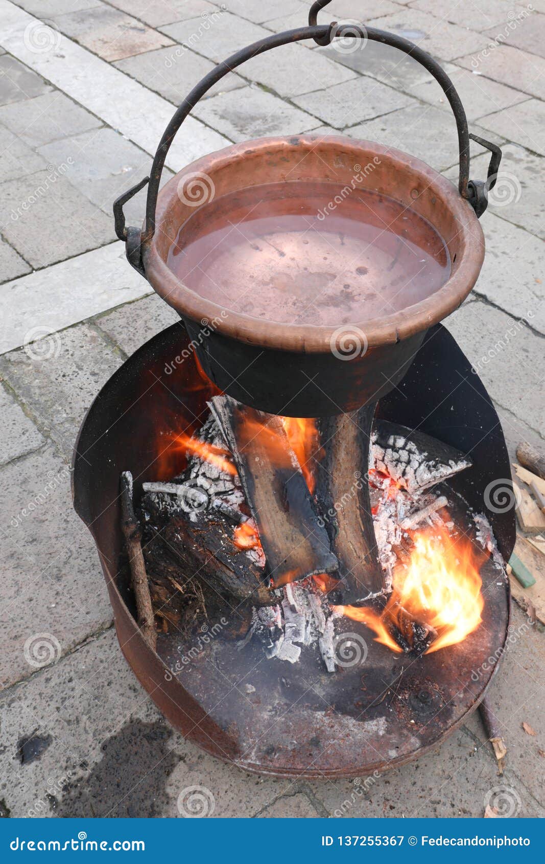 Copper Cauldron Full of Water Over the Open Fire Stock Image - Image of ...