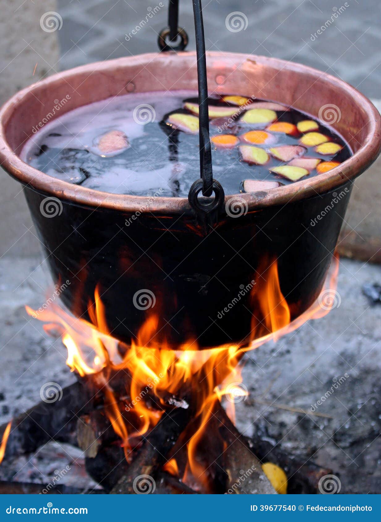 Hot Big Copper Cauldron With The Curdled Milk For The Production Stock ...
