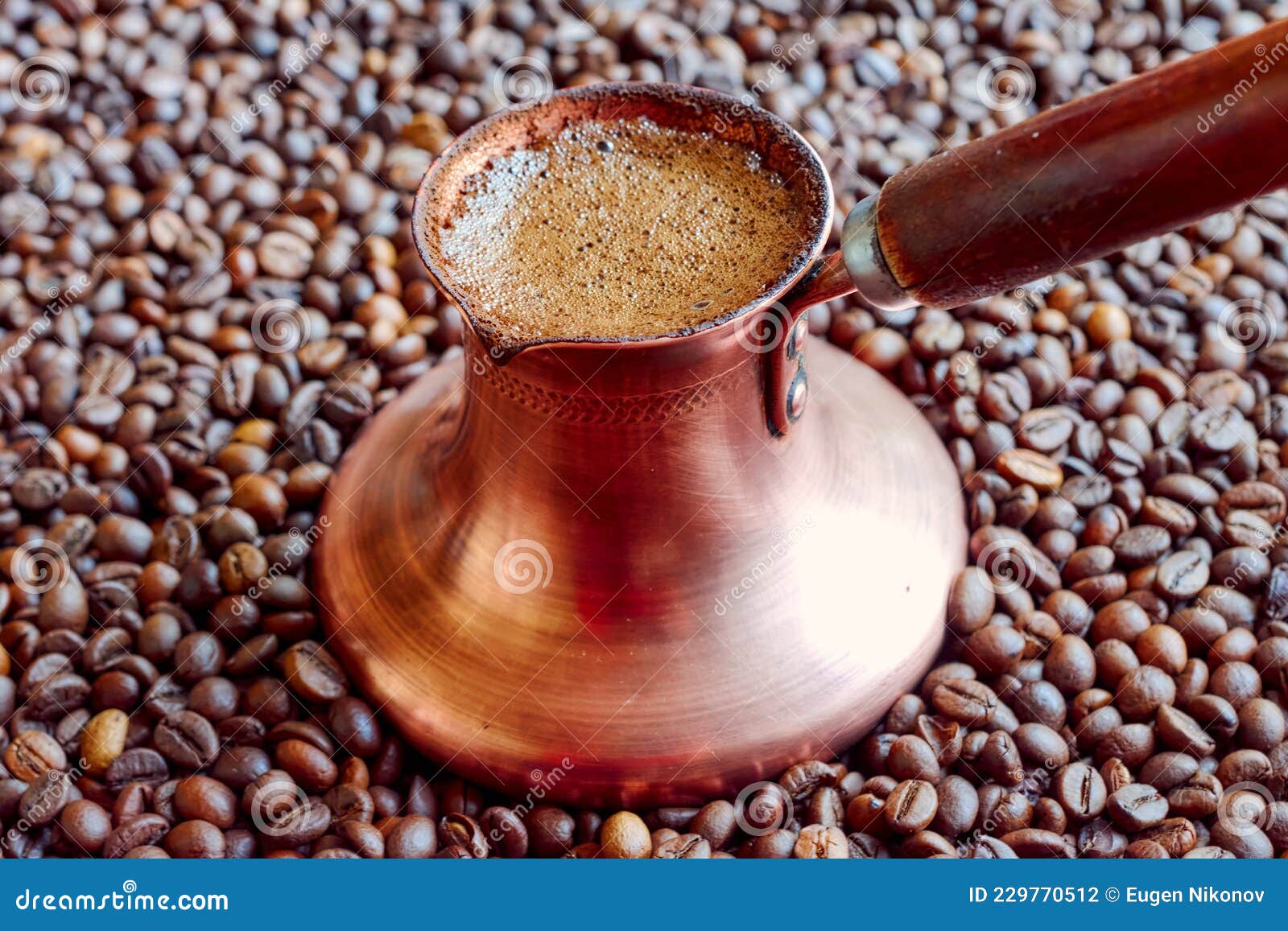 Copper Cezve Stands on Coffee Beans Stock Photo - Image of stands ...
