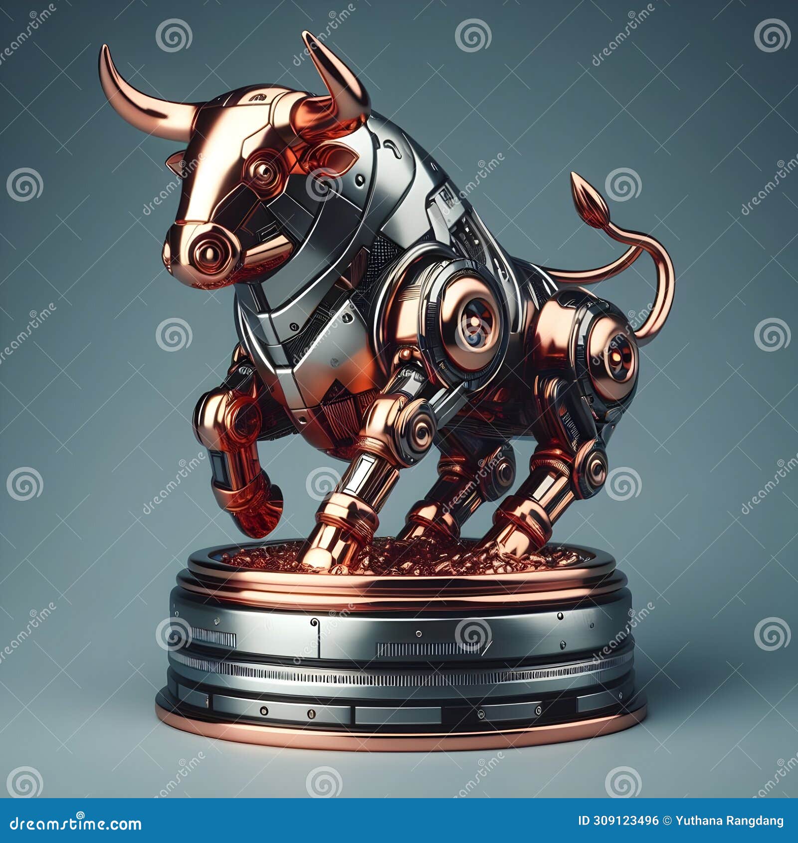 Copper Chrome and Glass Mechanical Bull, 3d Render. Stock Illustration ...