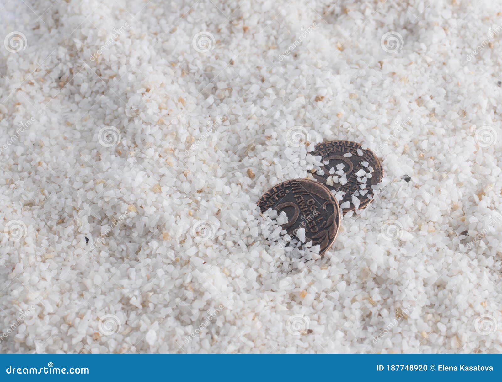 Copper Coin on Sand from Seashells, Sand Background Stock Photo - Image ...