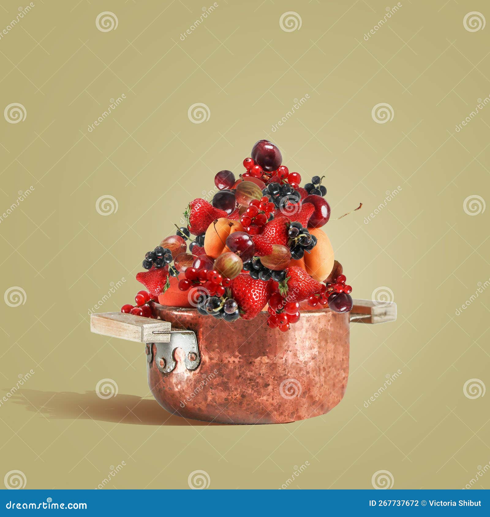 Copper Cooking Pot Full with Summer Fruits and Berries for Jam Making ...
