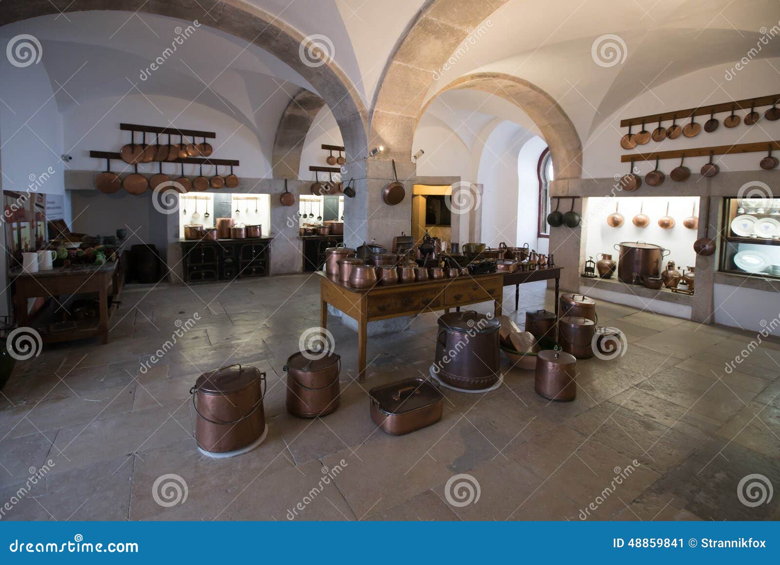Copper Cookware on an Old Kitchen Stock Image - Image of carnivore ...