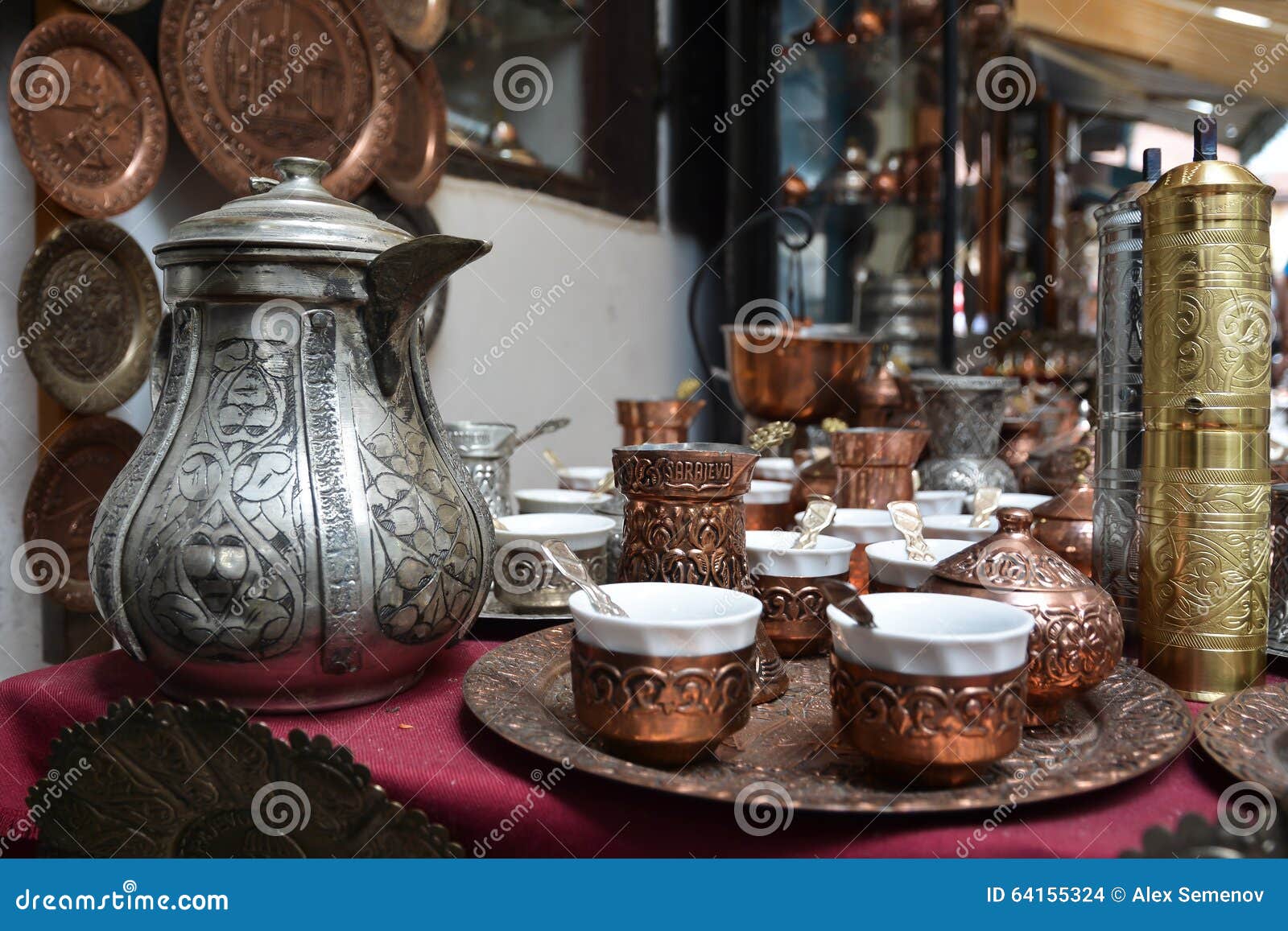 Copper Cookware for Tea, Decorated with Chased Pattern Stock Photo ...