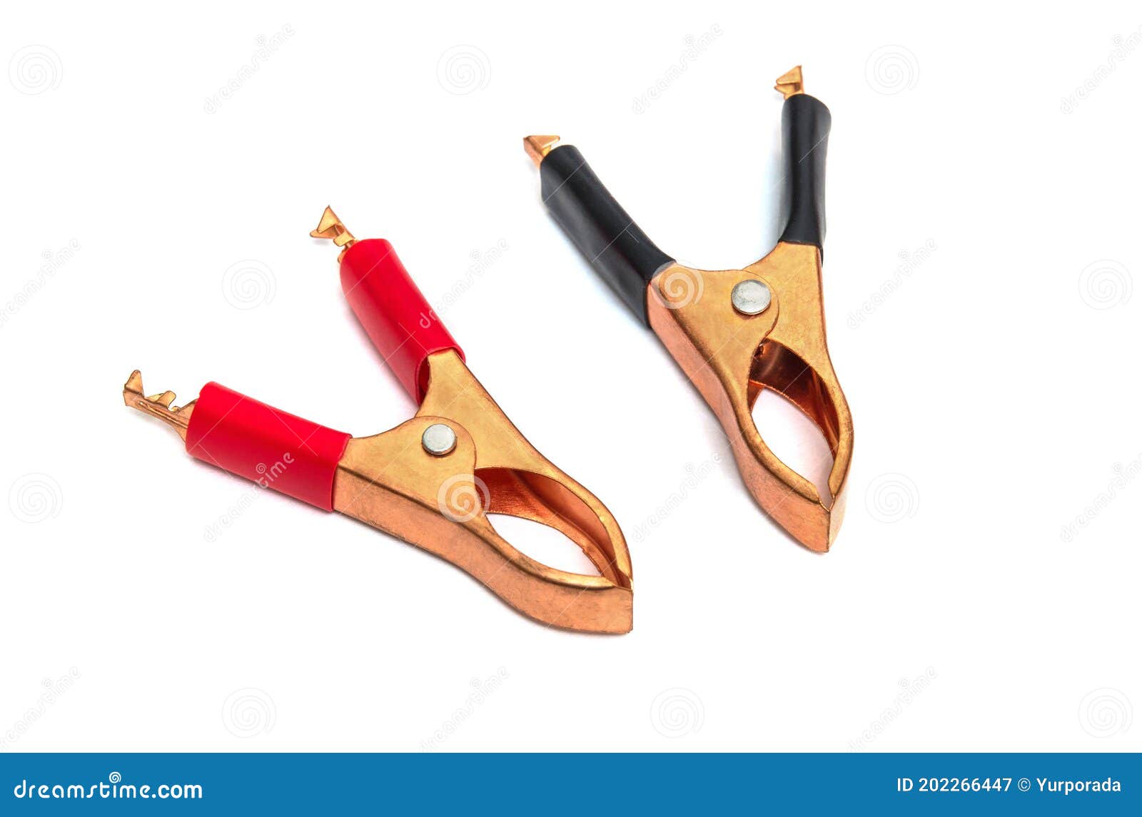 Copper Crocodile Clip Black and Red for Wires on White Background Stock ...