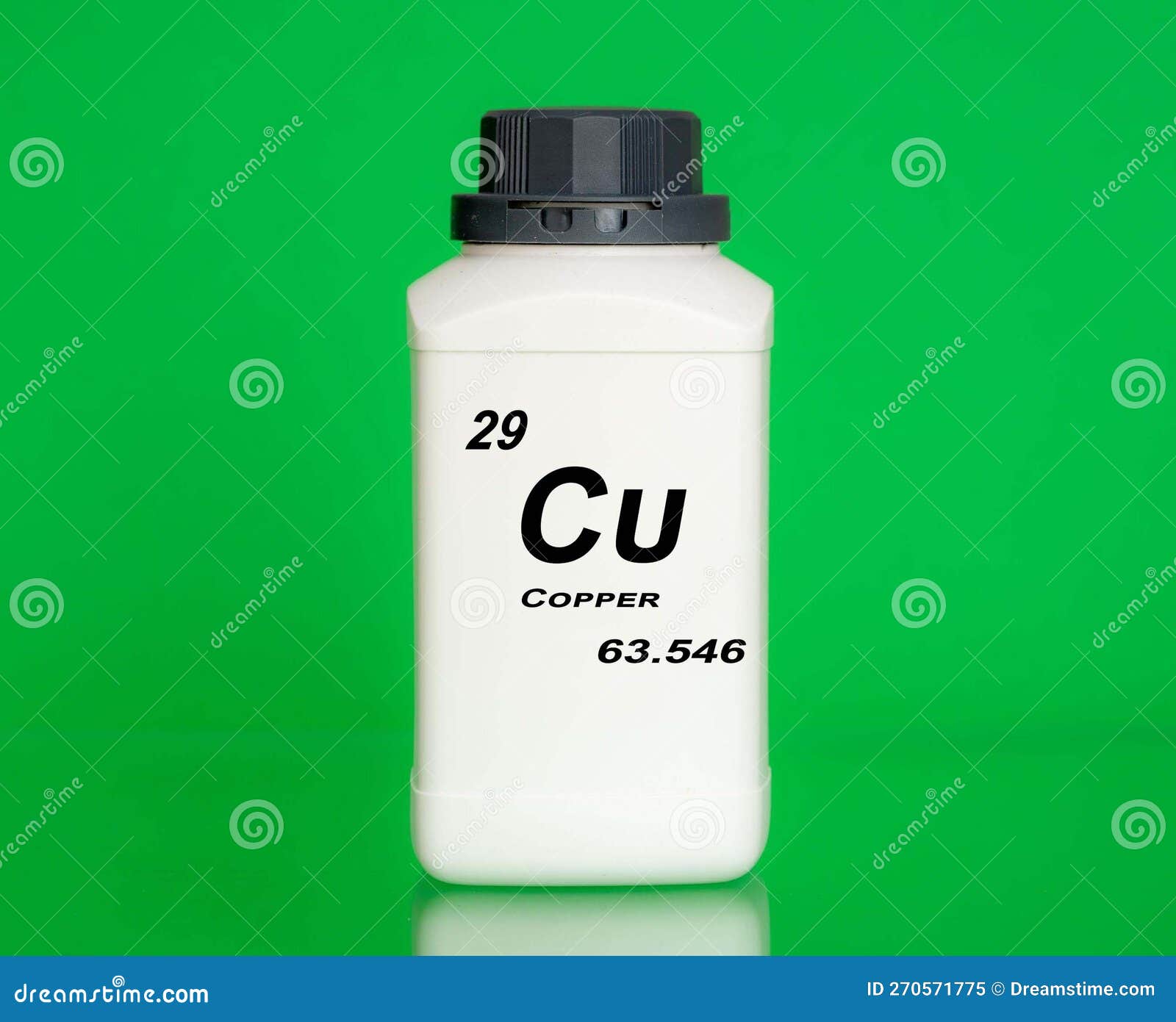 Copper Cu Chemical Element in a Laboratory Plastic Container Stock ...