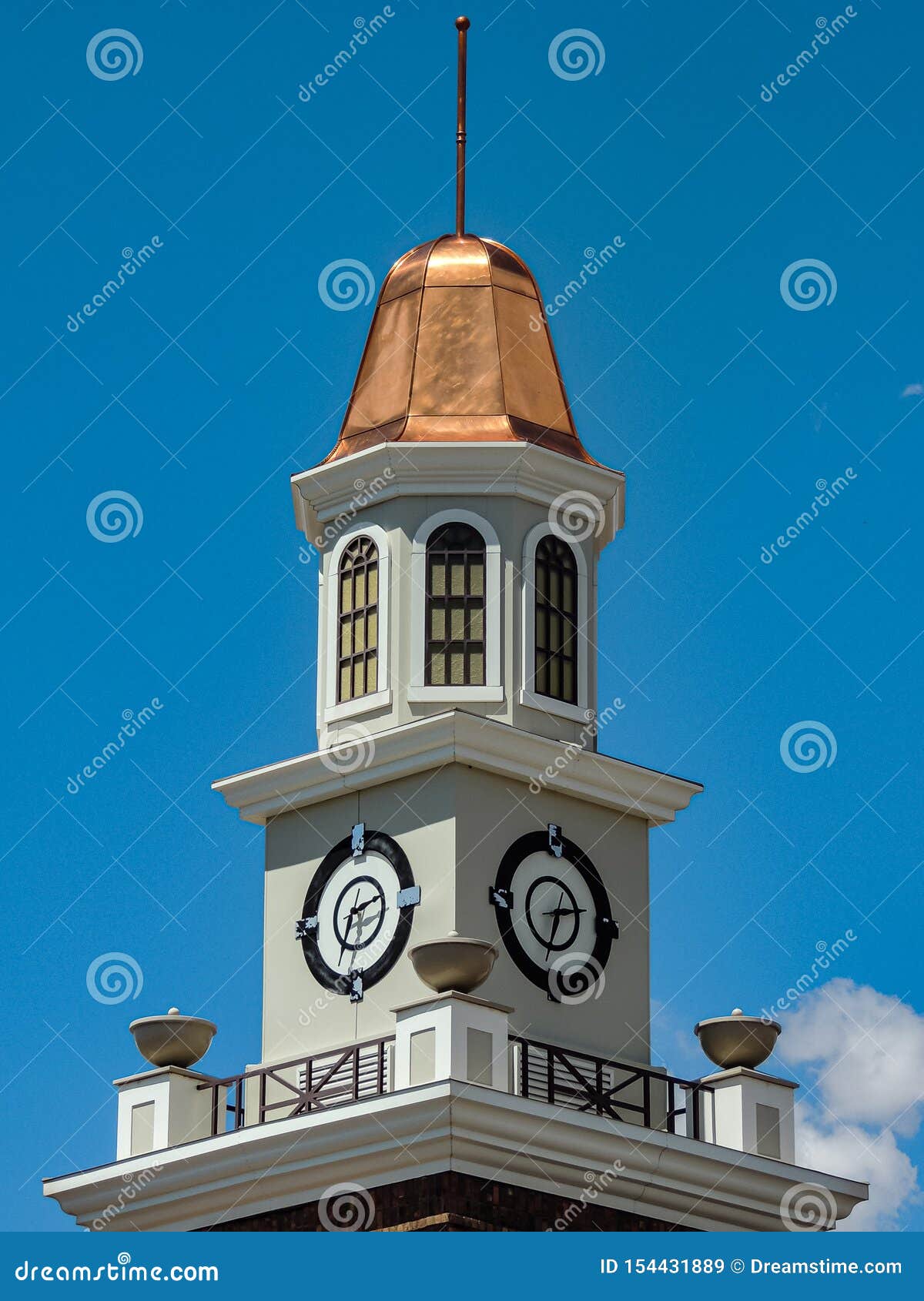 Copper Cupola with Windows and Clocks Stock Image - Image of deck, blue ...