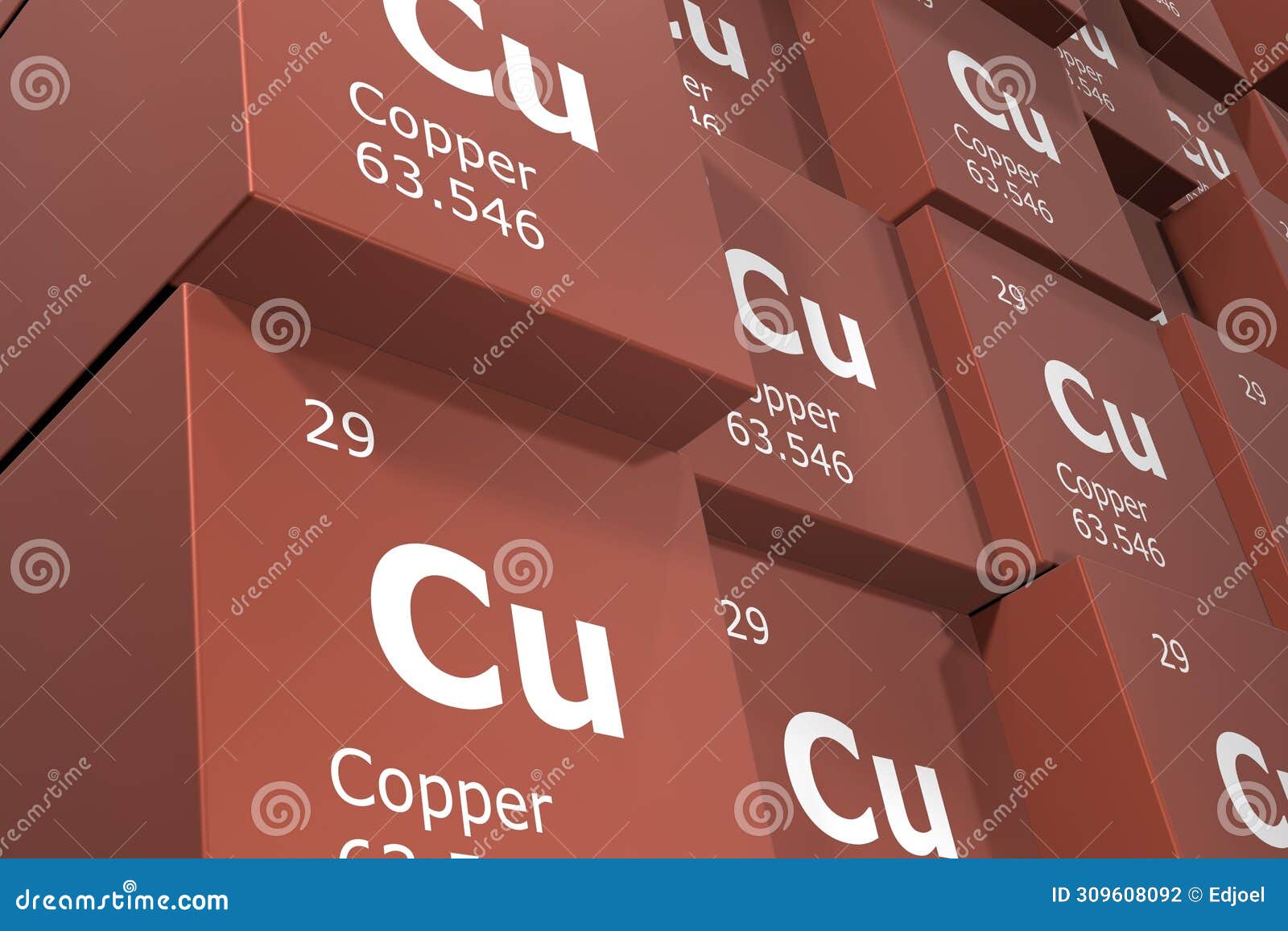 Copper, 3D Rendering Background of Cubes of Symbols of the Elements of ...