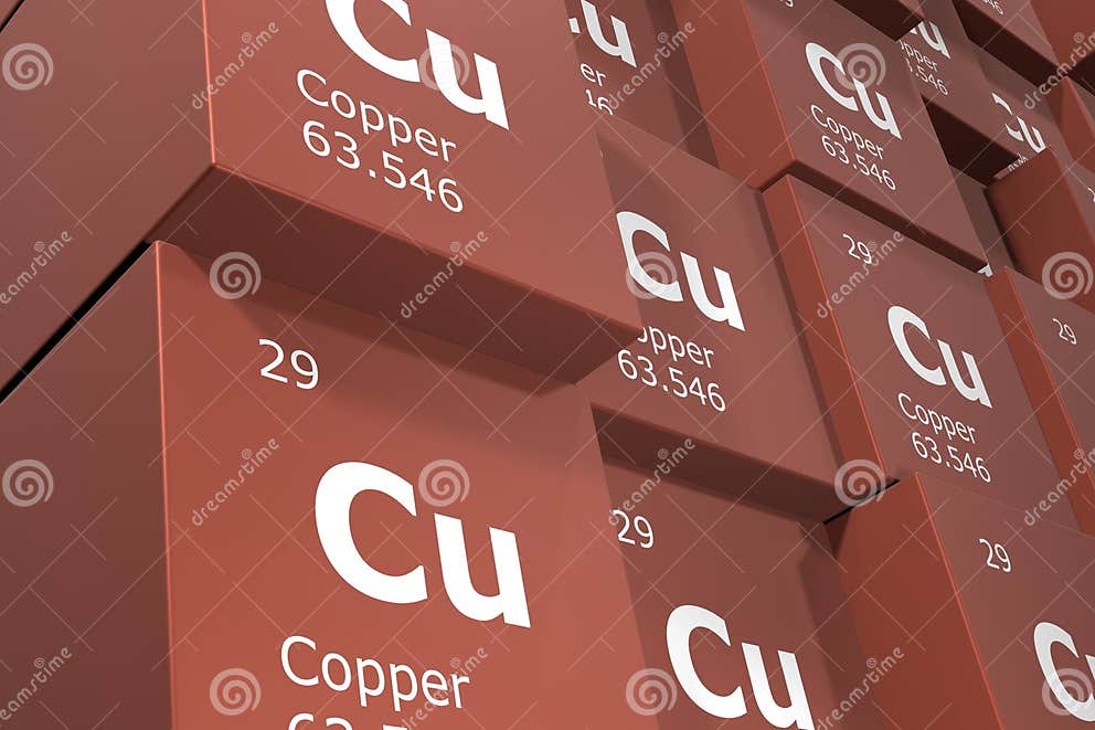 Copper, 3D Rendering Background of Cubes of Symbols of the Elements of ...