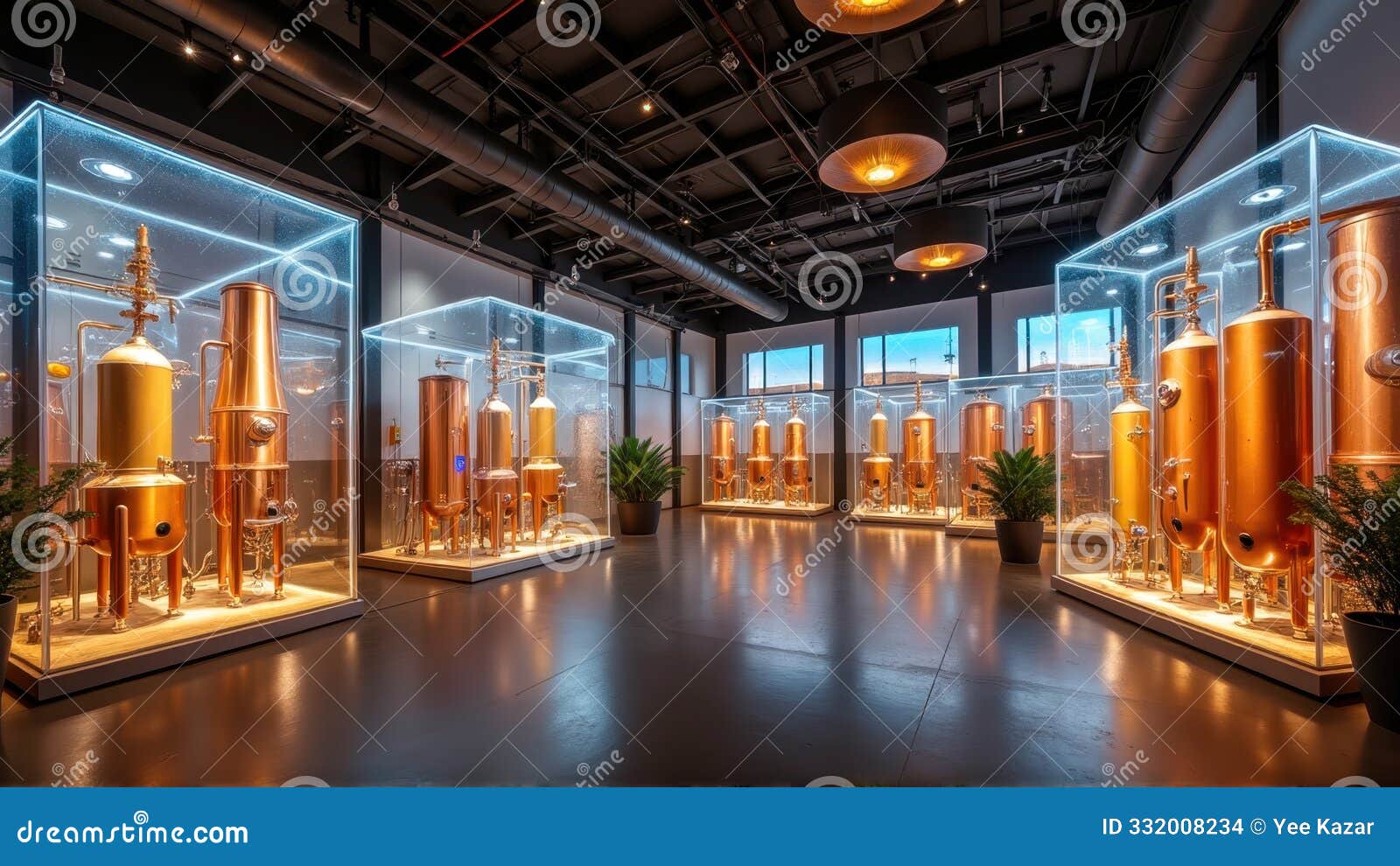 Copper Distillation Tanks in a Modern Industrial Setting. Stock ...