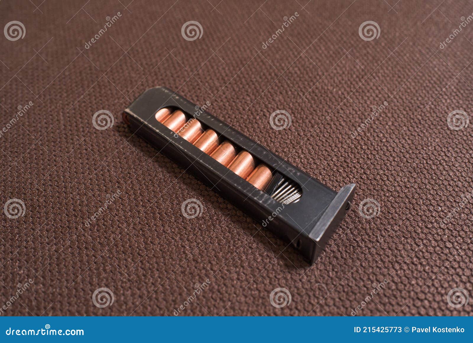 Copper Firearms Bullets and Pistol Clips. Weapon. Stock Image - Image ...
