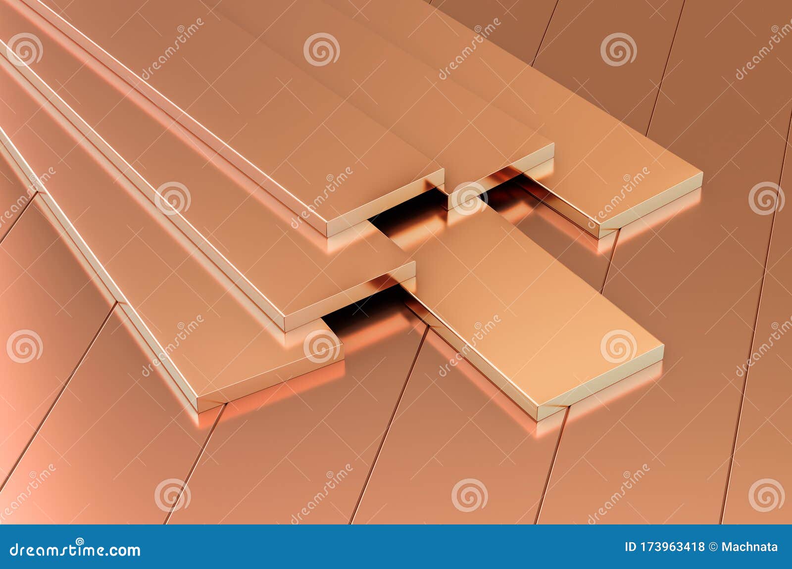 Copper Flat Bars Background, 3D Rendering Stock Illustration ...