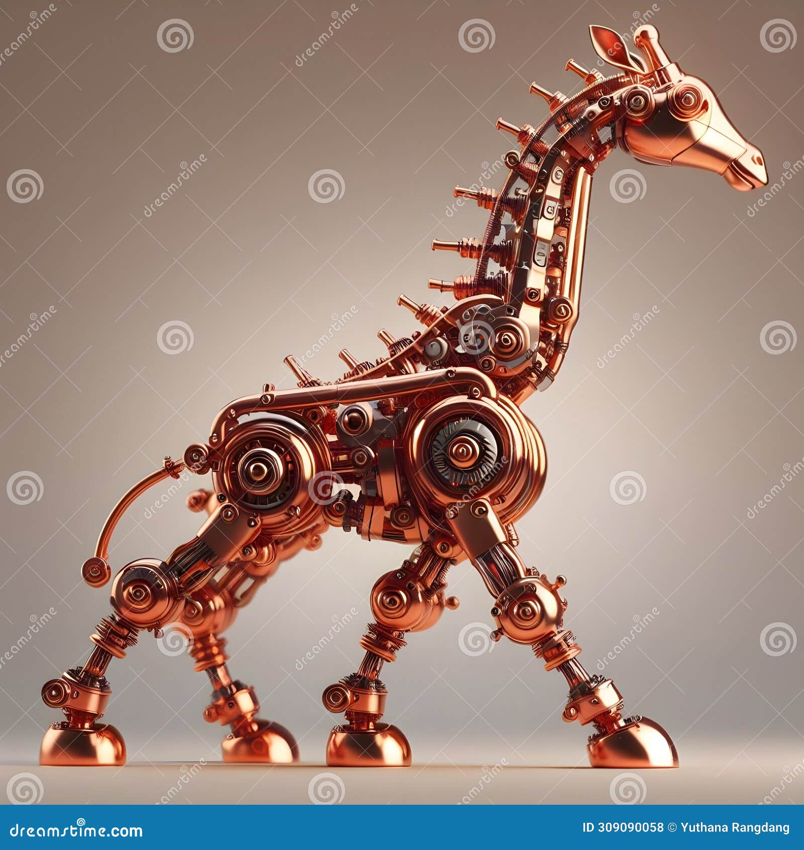 Copper and Glass Mechanical Giraffe, 3d Render. Stock Illustration ...