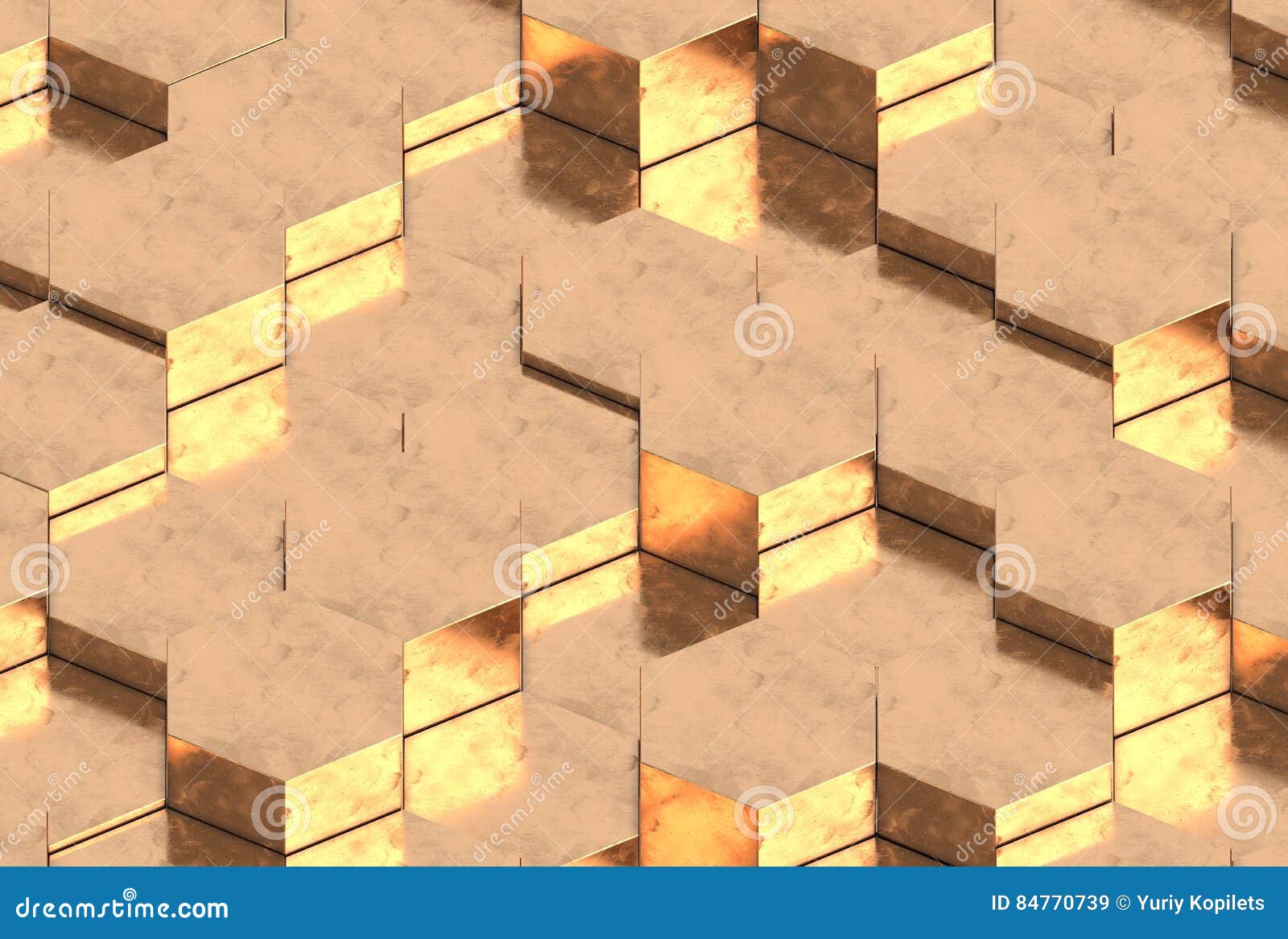 Copper Hexagon Background Texture. 3d Render Stock Illustration ...