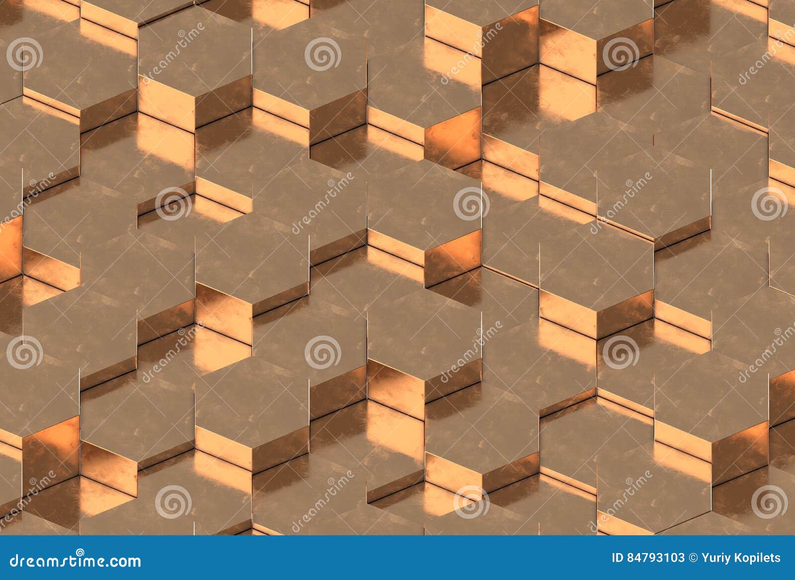 Copper Hexagon Background Texture. 3d Render Stock Illustration ...