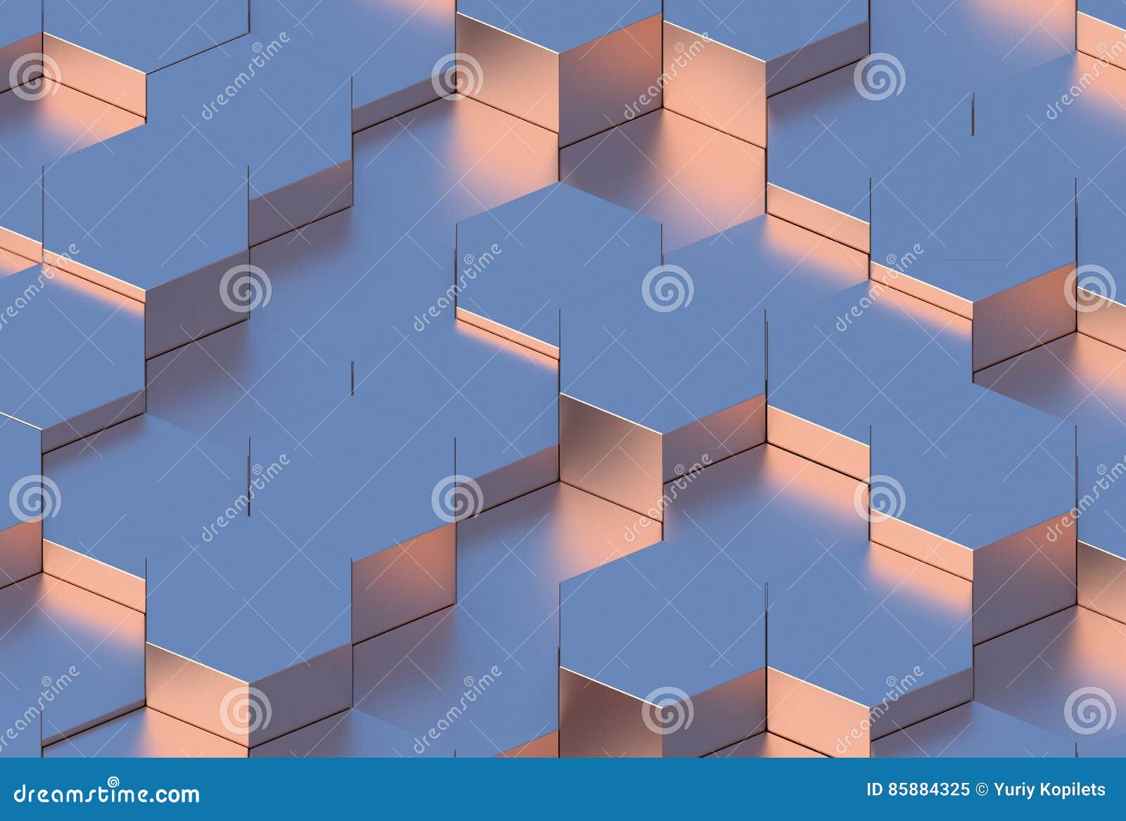 Copper Hexagon Background Texture. 3d Render Stock Illustration ...