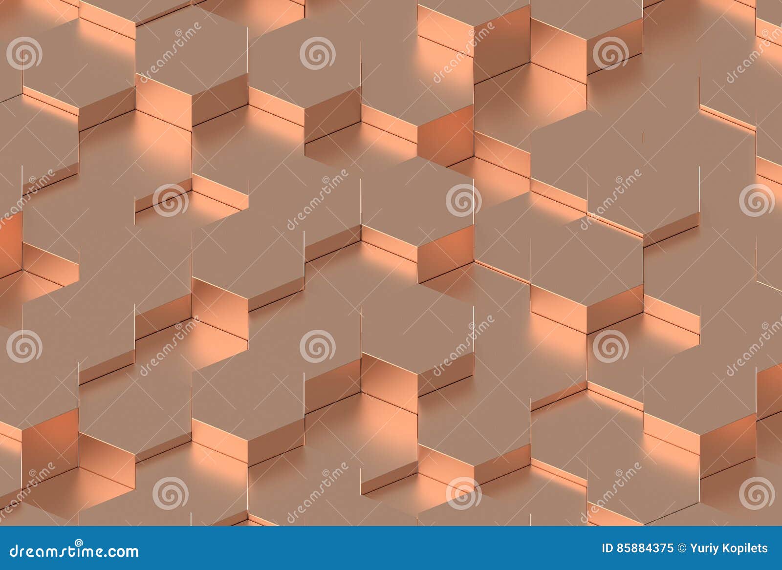 Copper Hexagon Background Texture. 3d Render Stock Illustration ...