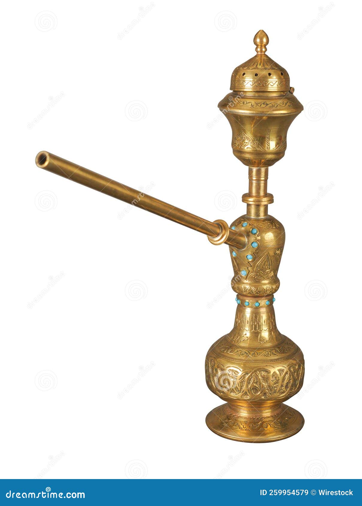 Copper Hookah with Artistic Chasing and Engraving on a White Background ...
