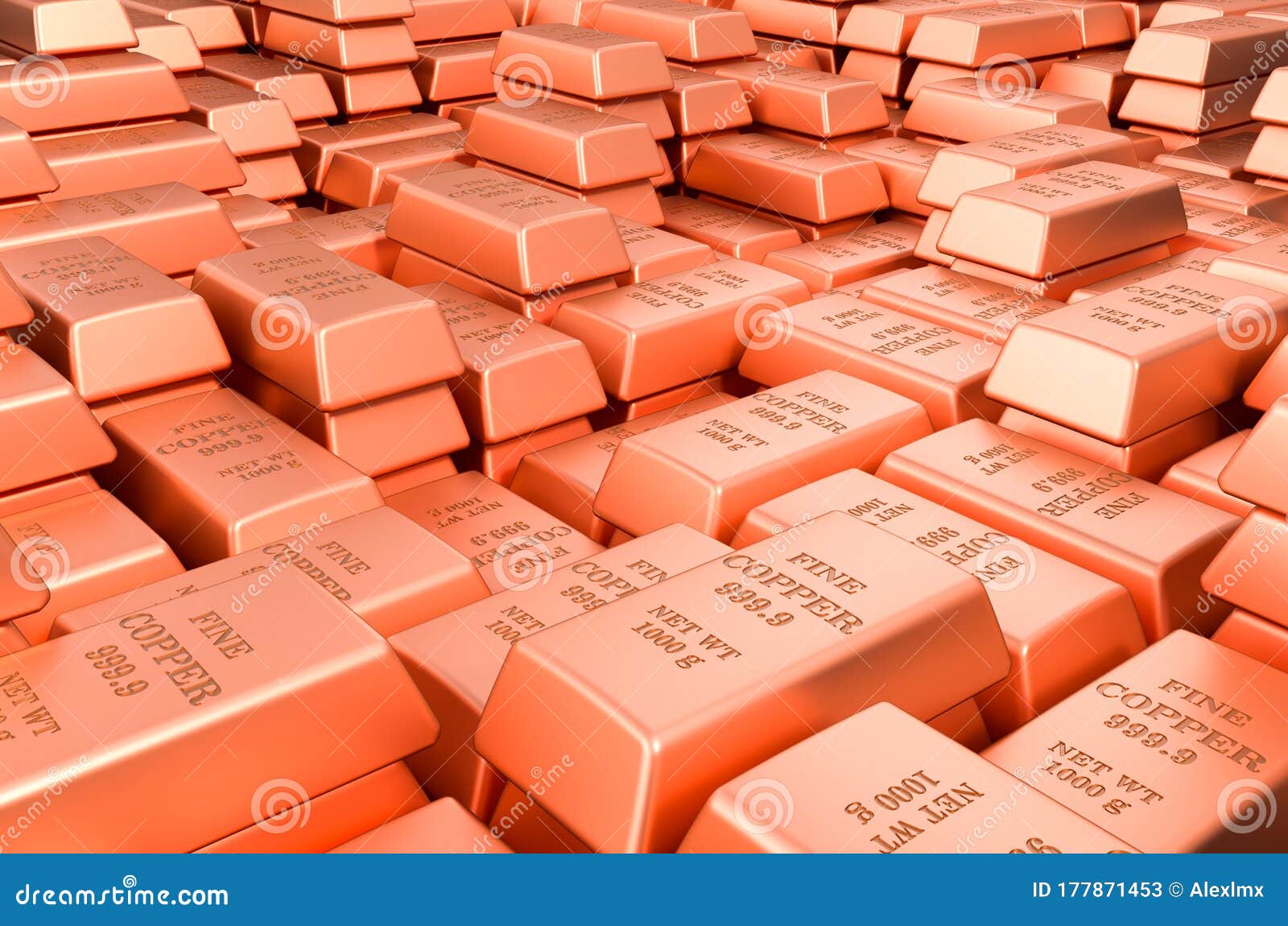 Copper Ingots, Bars Background. 3D Rendering Stock Illustration ...