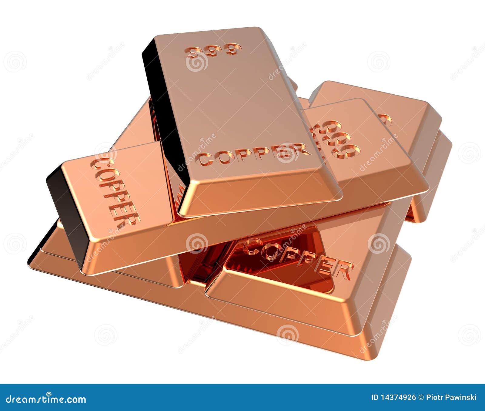 Copper Ingots Isolated on White Stock Illustration - Illustration of ...