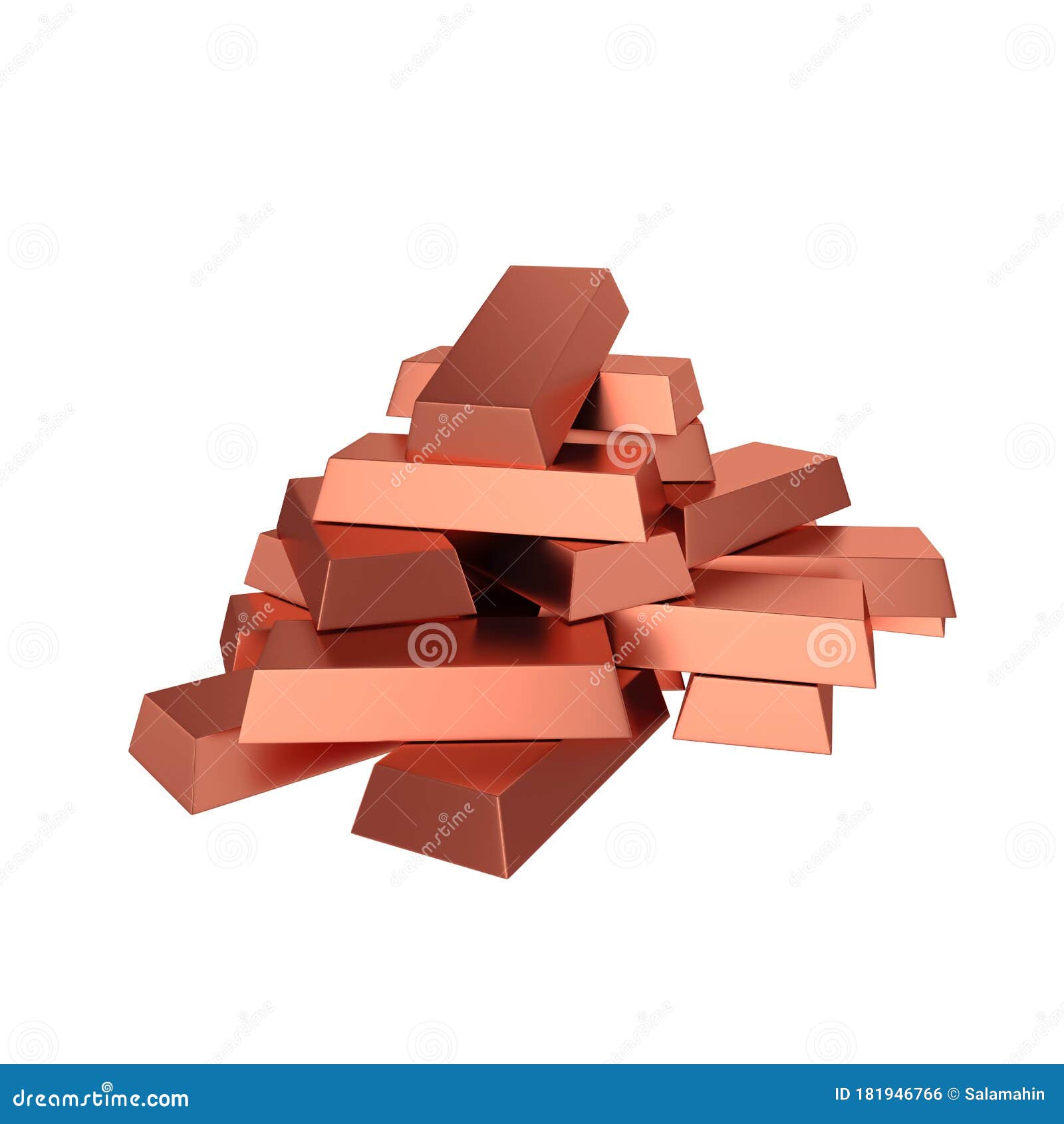 Copper Ingots Isolated on White Background, 3D Rendering Stock ...