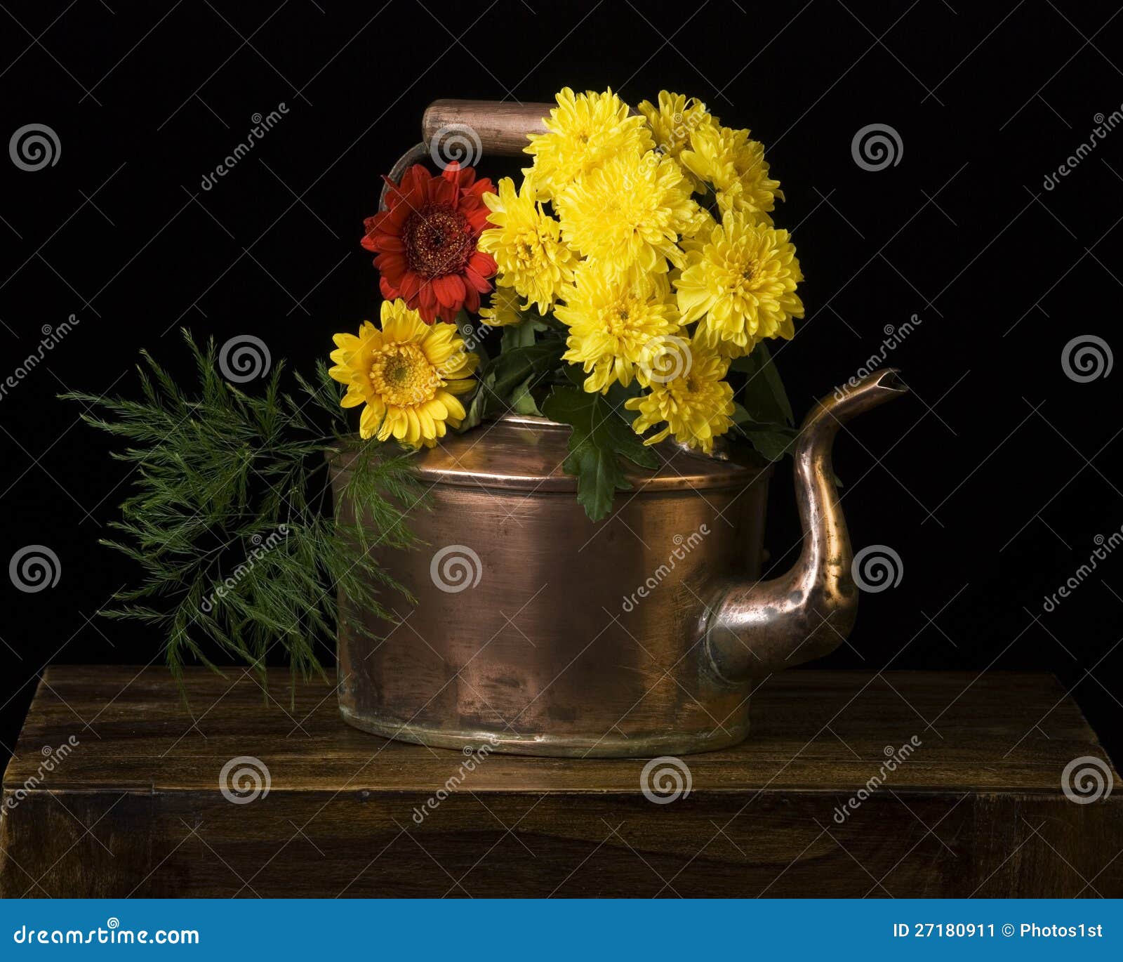 Copper kettle and flowers stock image. Image of life - 27180911