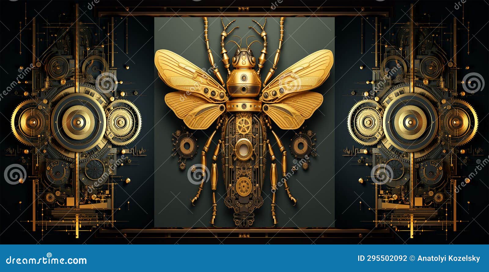 Copper Mechanical Fly with Gilded Wings. Stock Illustration ...