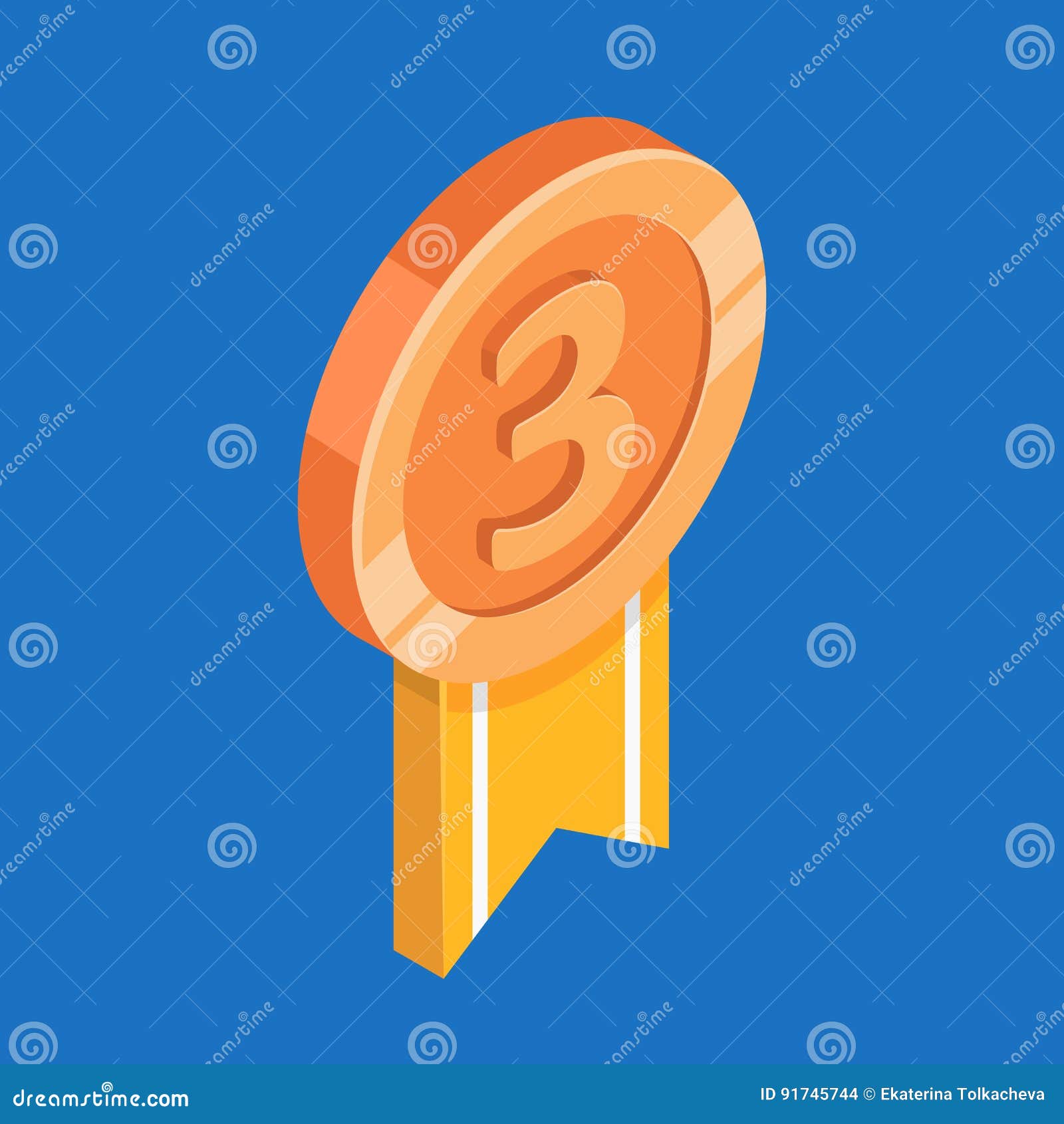 Copper Medal with Ribbon. Flat 3d Vector Isometric Illustration. Stock ...