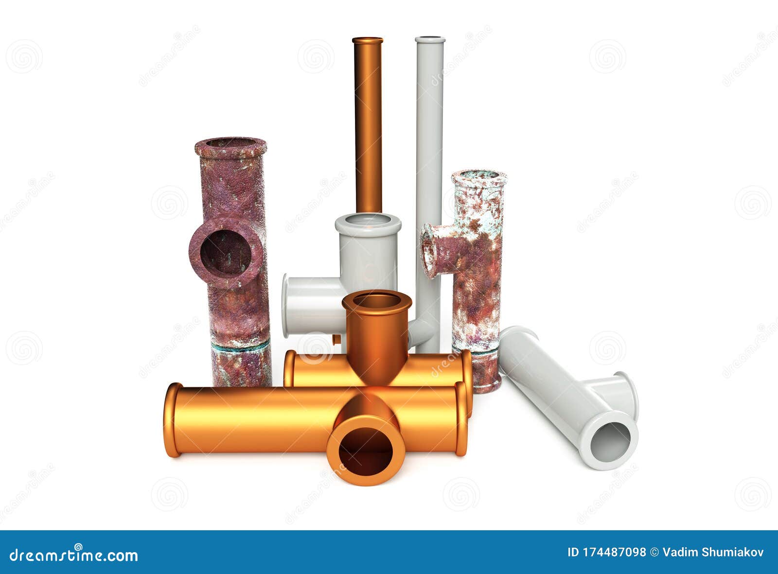 Copper Metal Pipe on White Background. 3d Render Stock Illustration ...
