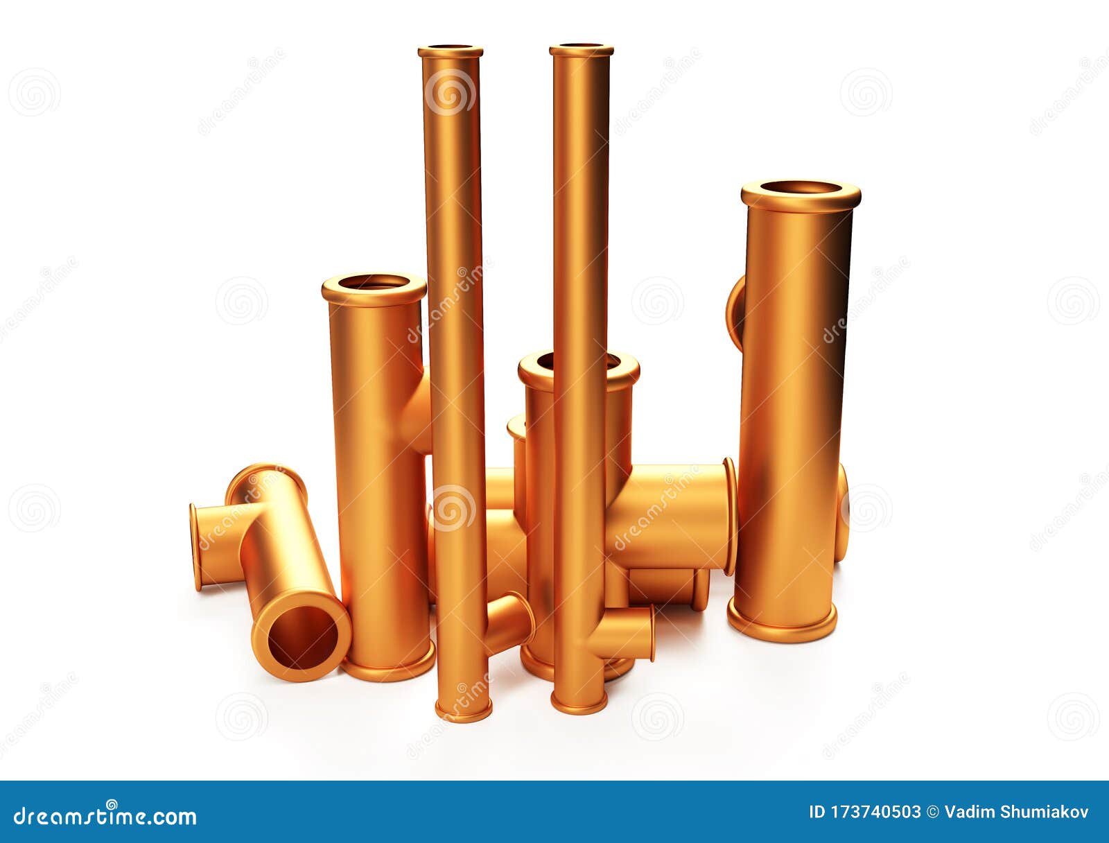 Copper Metal Pipe on White Background. 3d Render Stock Illustration ...