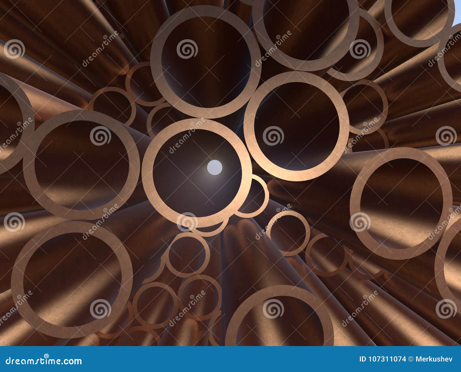 Copper Metal Pipes. 3D Rendering. Stock Illustration - Illustration of ...