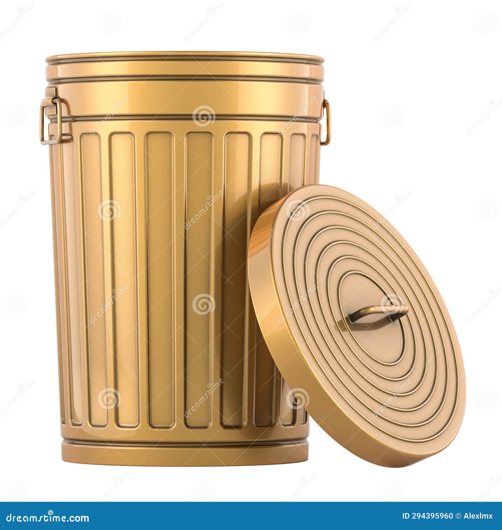 Copper Metal Trash Can, Opened and Empty. 3D Rendering Stock ...