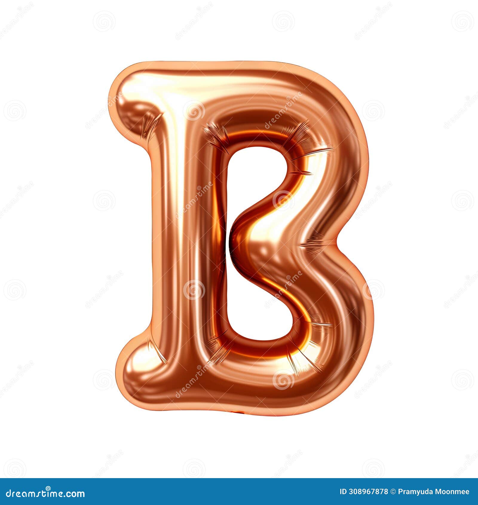 Copper Metallic B Alphabet Balloon Realistic 3D on White Background ...